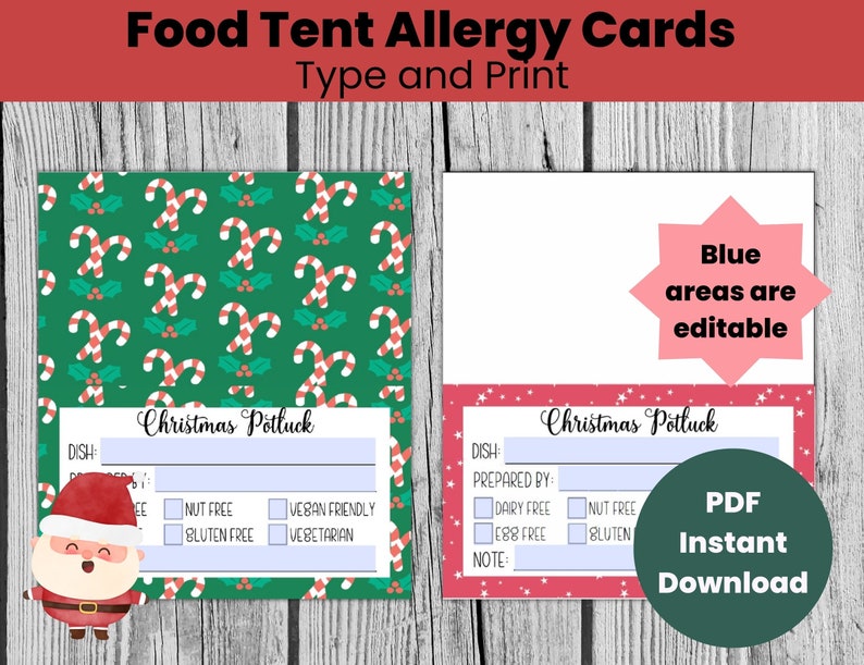 Christmas Potluck Food Tent Card, Potluck Food Allergy Card, Holiday ...