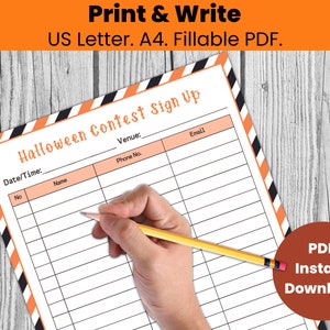 Halloween Contest Sign up Sheet - Etsy