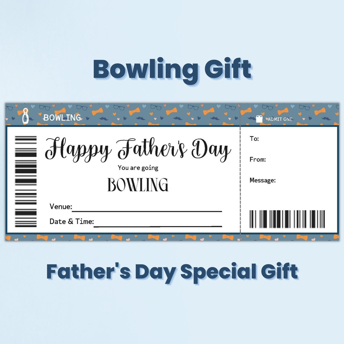 Father's Day Bowling Gift Coupon Template, Bowling Gift for Men ...