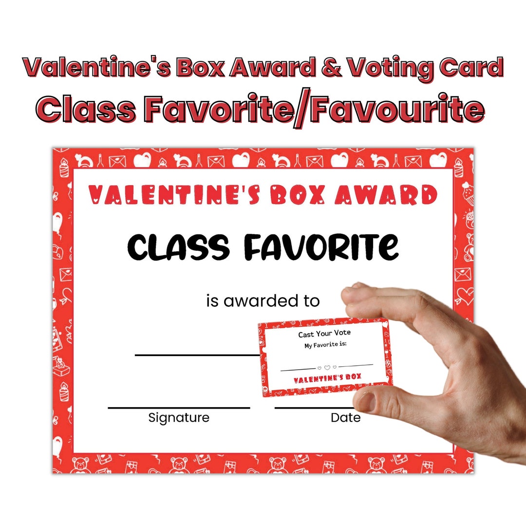 Valentine's Day Box Class Favorite Award Certificates and Voting Cards ...