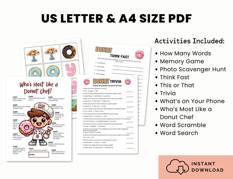 Donut Themed Party Games Bundle, Donut Grow up Party Game, National ...