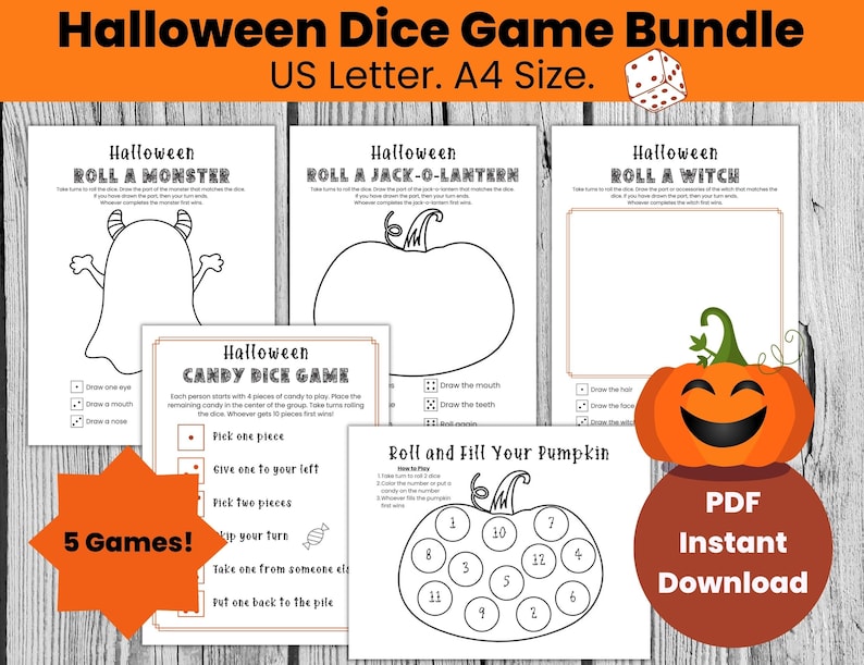 Fun Halloween Dice Game Bundle, Printable Halloween Party Game, Candy ...