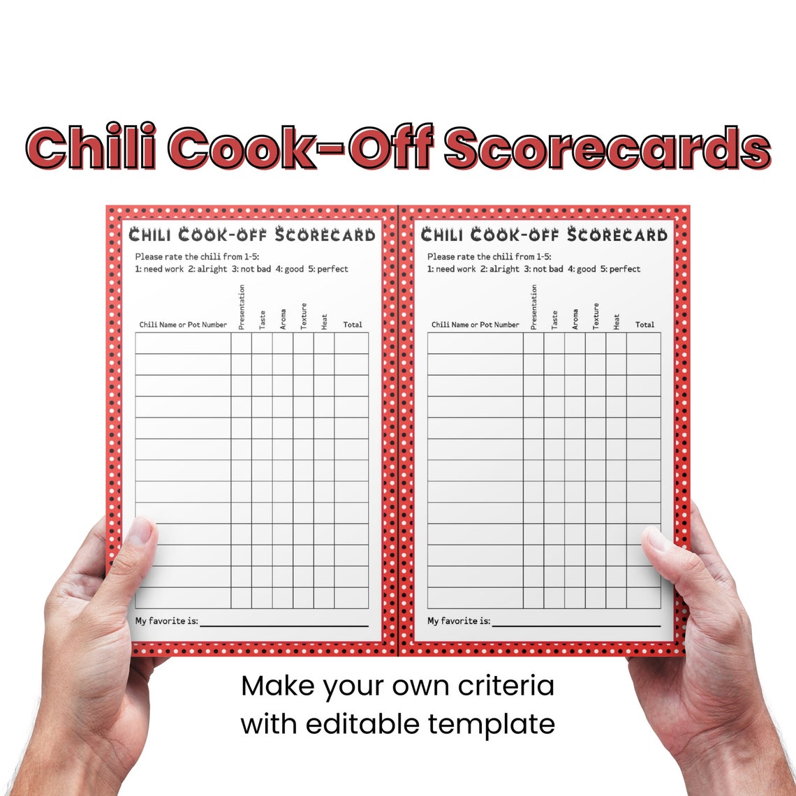 Chili Cook off Score Card, Chili Cook-off Score Sheet, Chili Cookoff ...