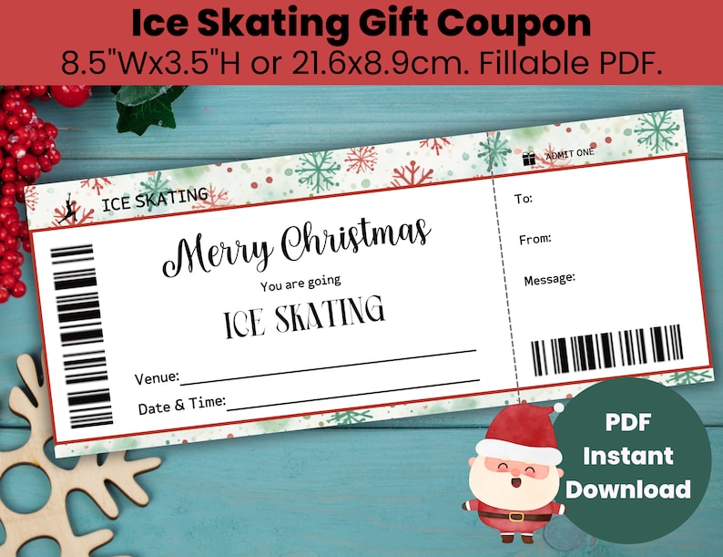 Custom Christmas Ice Skating Gift Voucher, Figure Skating Gift Coupon ...