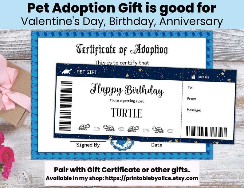 Pet Turtle Adoption Certificate, Custom Editable Certificate Template ...
