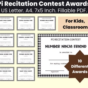 Pi Day Recitation Contest Award Certificates, Pi Day Games, Pi Day ...