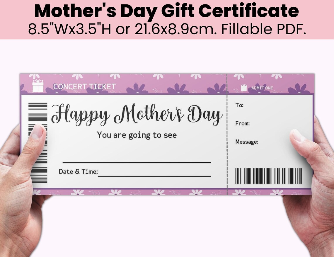 Personalized Mothers Day Concert Ticket Gift Certificate Editable ...