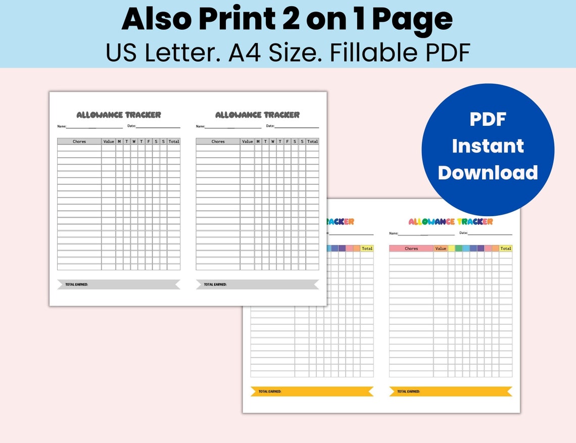 Allowance Tracker for Kids, Allowance Chores Chart, How to Earn Money ...