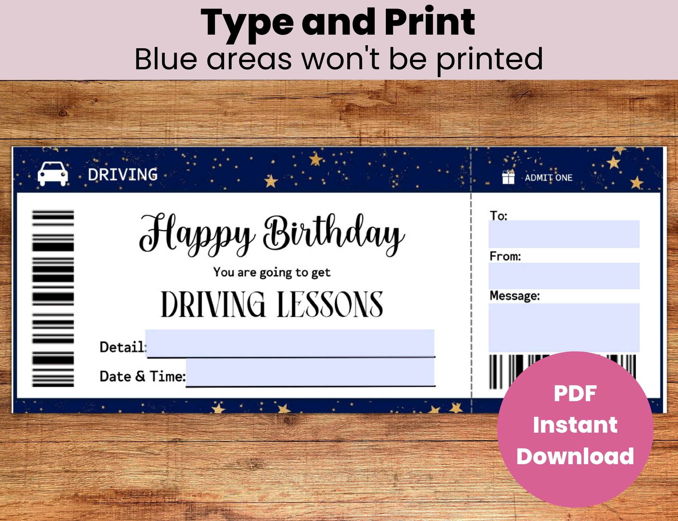 Driving Lessons Gift Voucher, Driving Test Gift Coupon Template, Custom ...