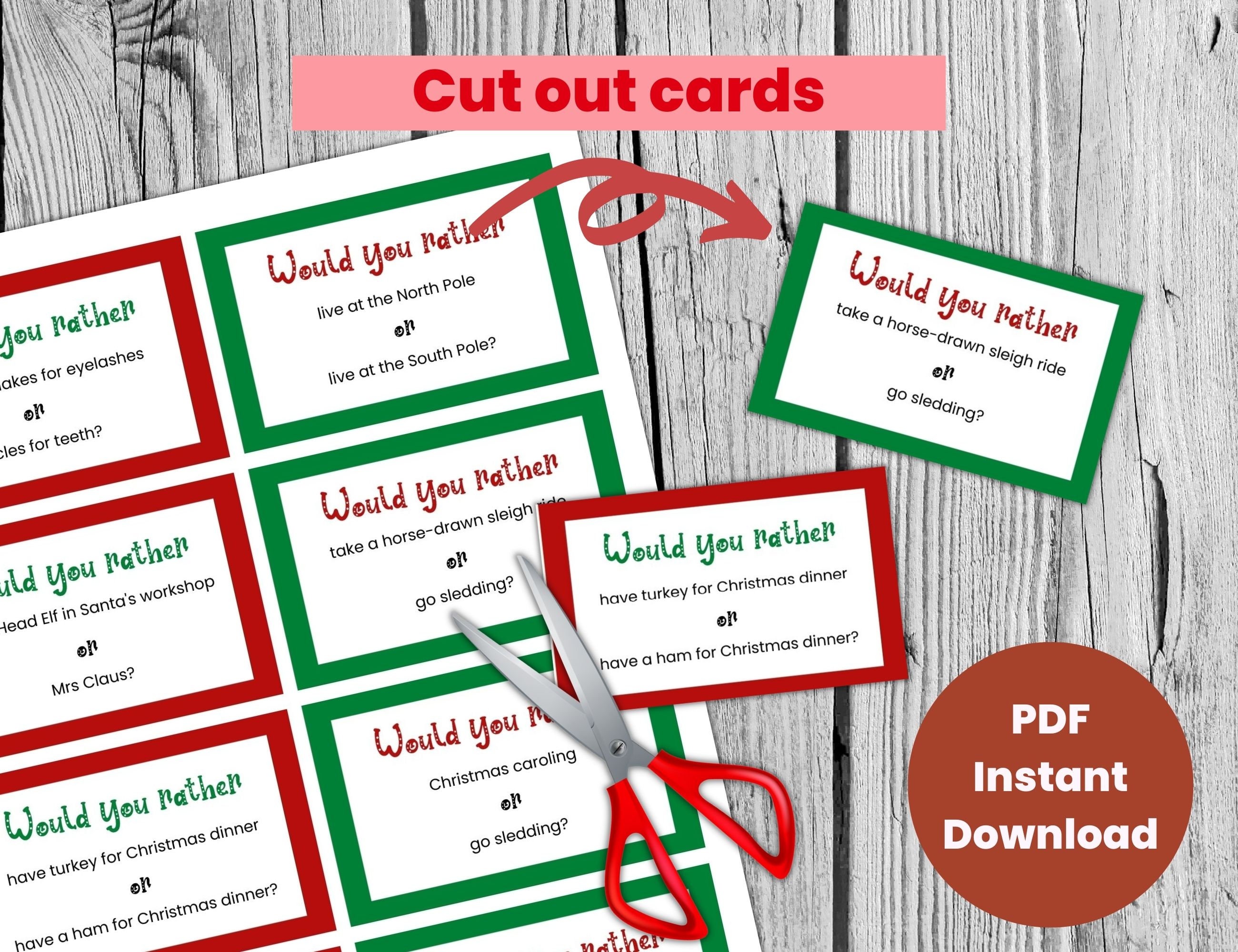Printable Christmas Would You Rather, Christmas Games for Family, Fun ...