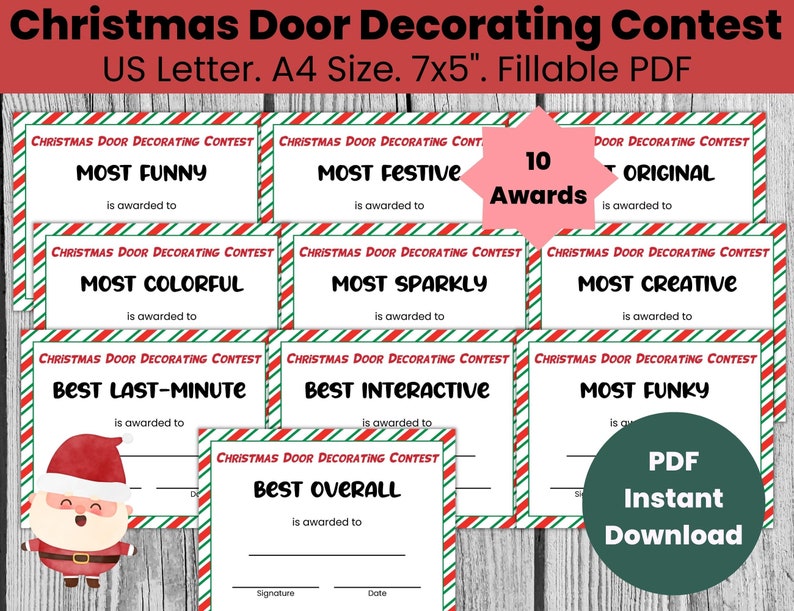 Christmas Door Decorating Contest Award Certificates and Voting Cards ...