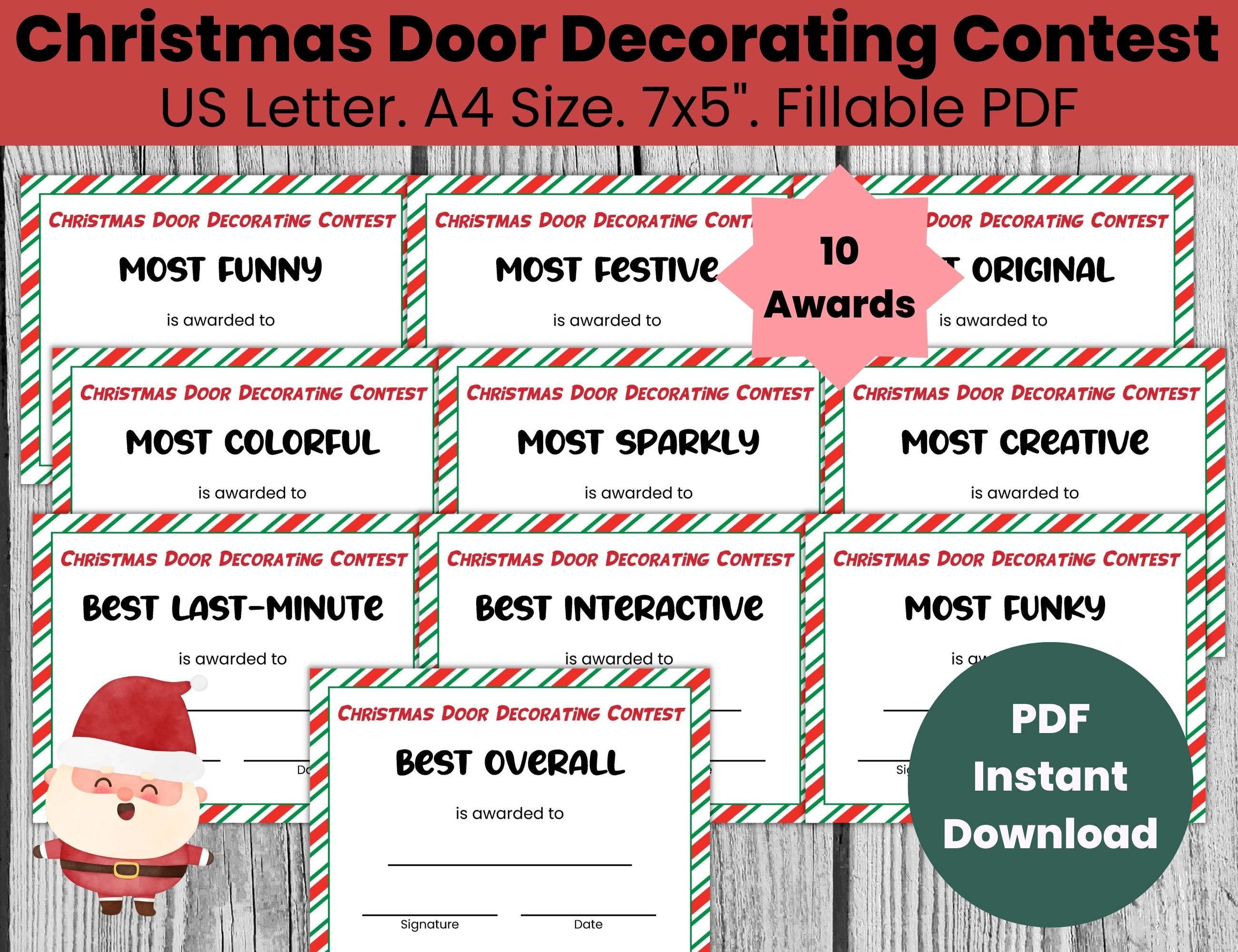 Christmas Door Decorating Contest Award Certificates And Voting Cards