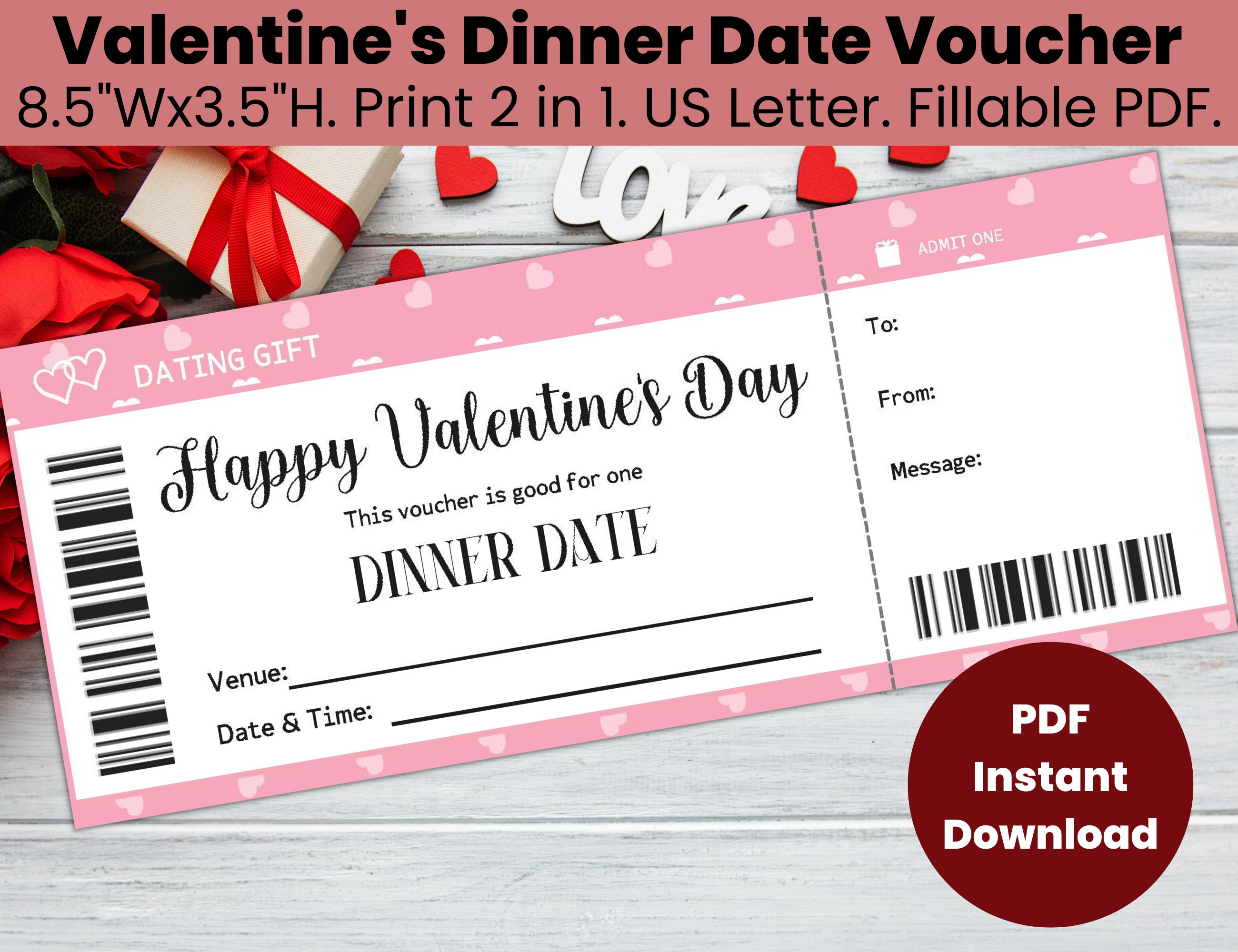 Personalized Valentines Day Dinner Date Ticket Gift Certificate ...
