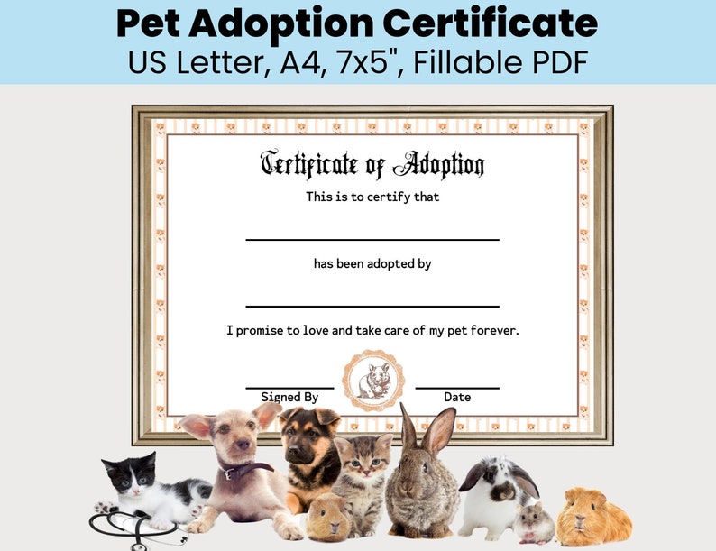Pet Hamster Adoption Certificate, Custom Editable Certificate Template ...