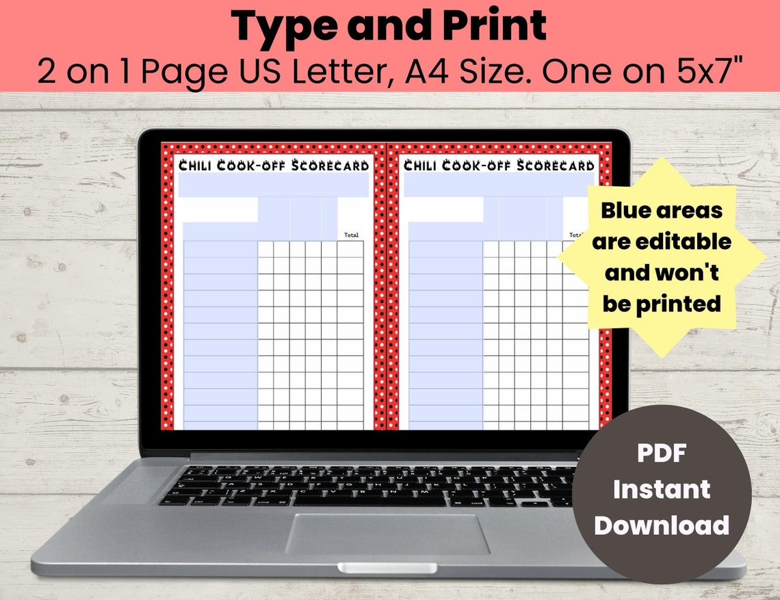 Chili Cook off Score Card, Chili Cook-off Score Sheet, Chili Cookoff ...