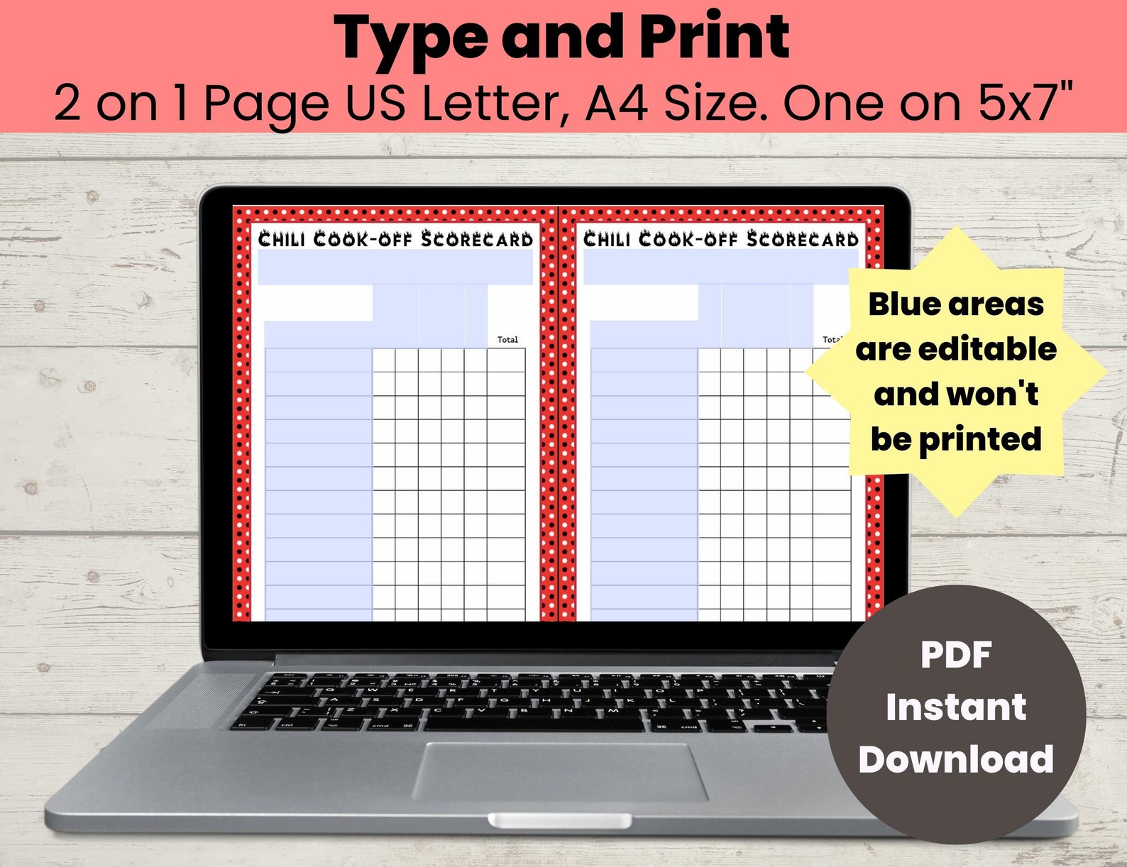 Chili Cook off Score Card, Chili Cook-off Score Sheet, Chili Cookoff ...