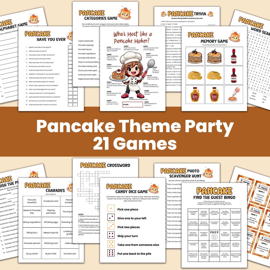 Pancake Party Games Bundle, Pajama and Pancake Party, Slumber Party ...