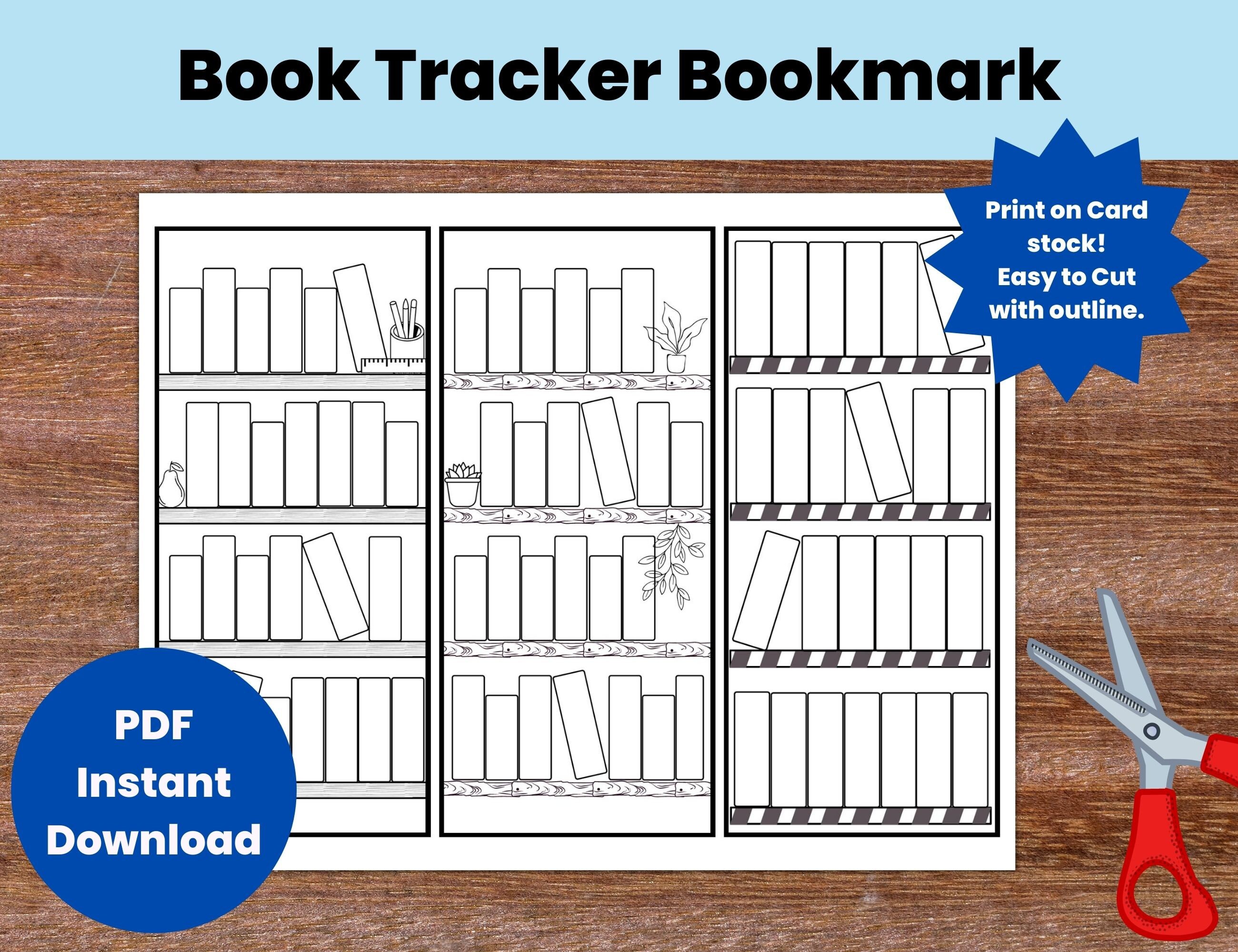 Book Tracker Bookmark Printable, Reading Bookmark Tracker, Bookshelf ...