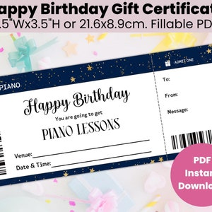 Piano Lessons Gift Coupon Template, Custom Happy Birthday Piano Lessons ...