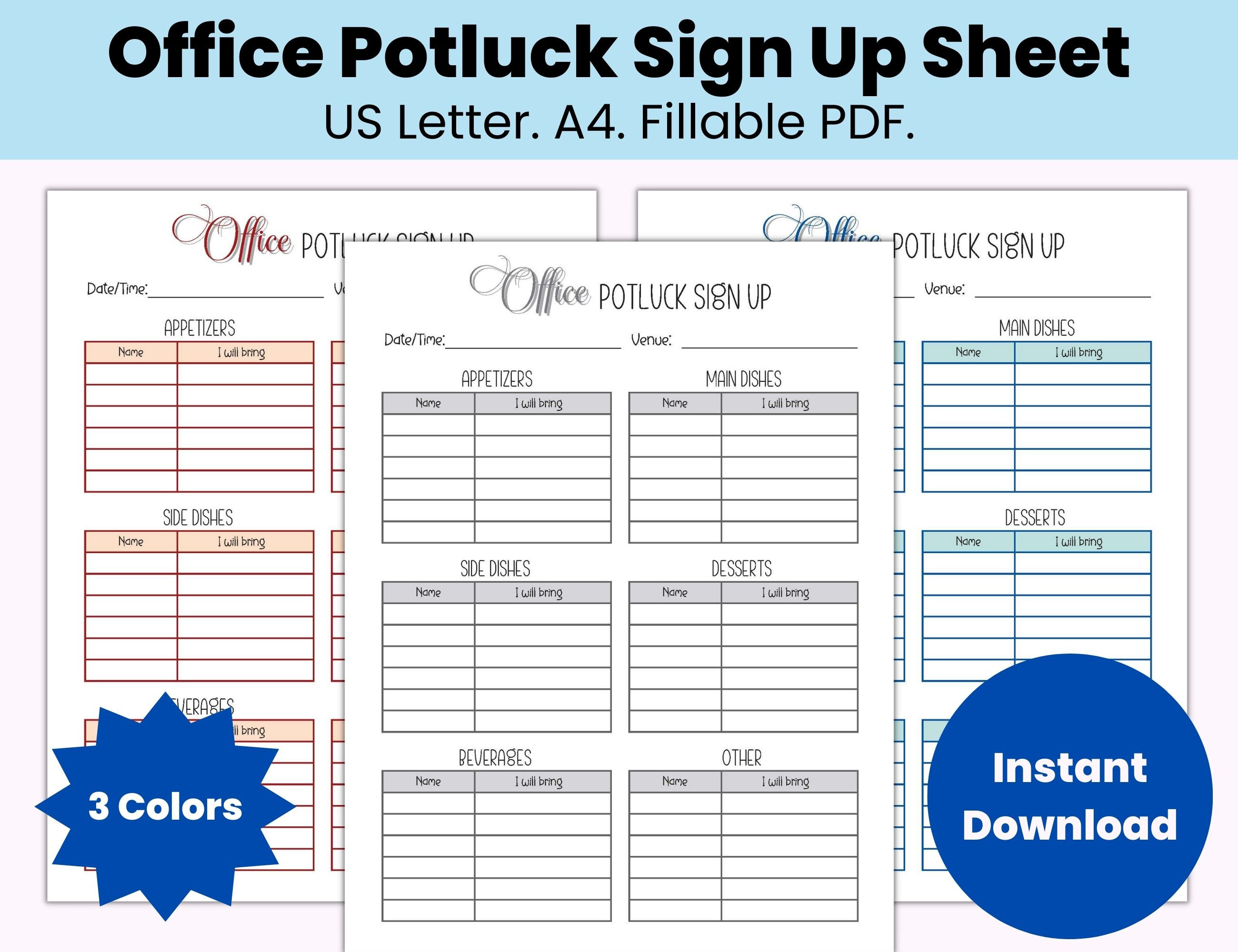 Office Potluck Sign up Sheet Editable Template, Office Thanksgiving ...