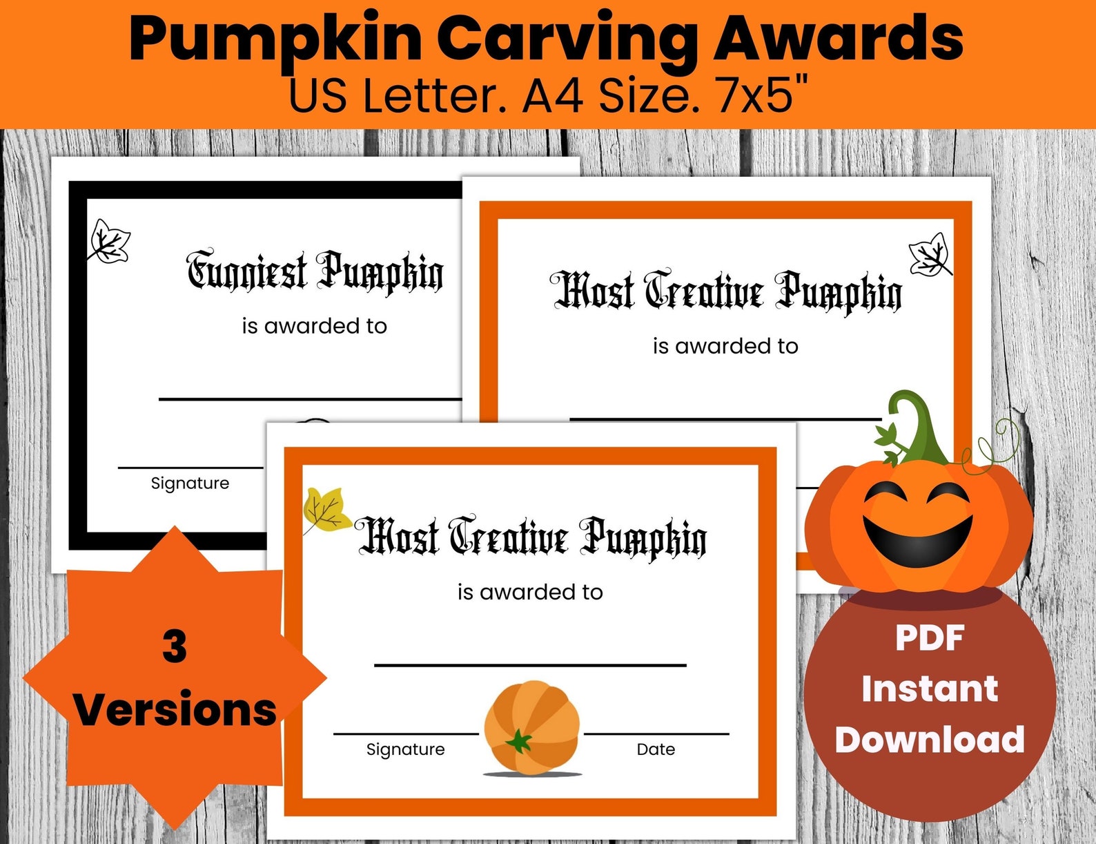 Pumpkin Carving Award Certificates, Pumpkin Contest Ballot Cards ...
