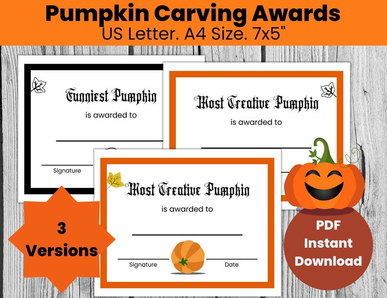 Pumpkin Carving Award Certificates, Pumpkin Contest Ballot Cards ...