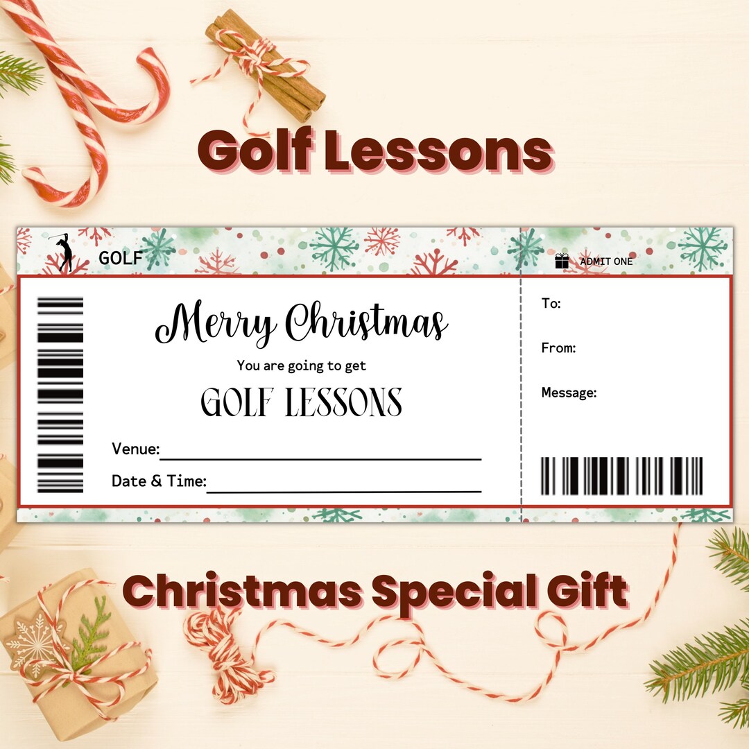 Custom Christmas Golf Lessons Ticket Template, Ladies Golf Gift ...