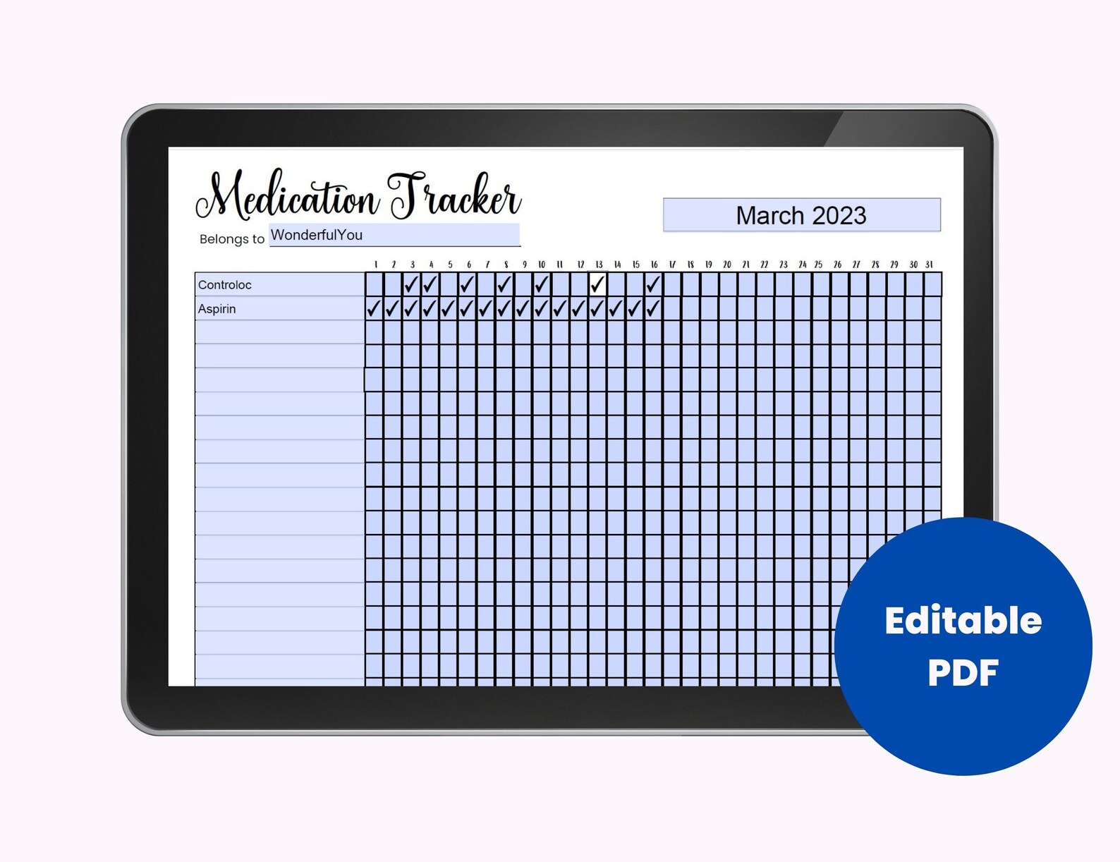Monthly Medication Tracker Printable, Editable Medication Chart ...