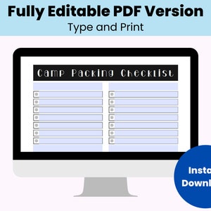 Camp Packing List Template, Editable Packing List for Camp, Printable ...