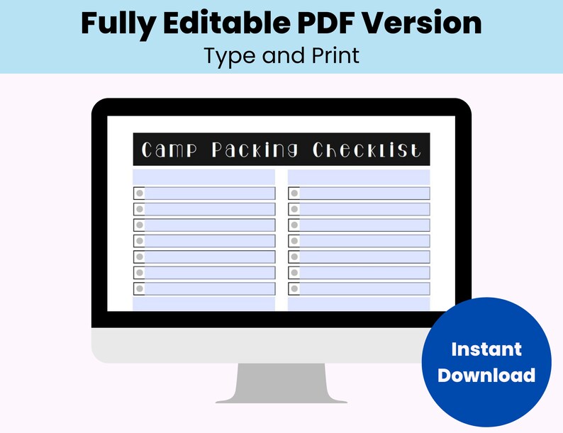 Camp Packing List Template, Editable Packing List for Camp, Printable ...