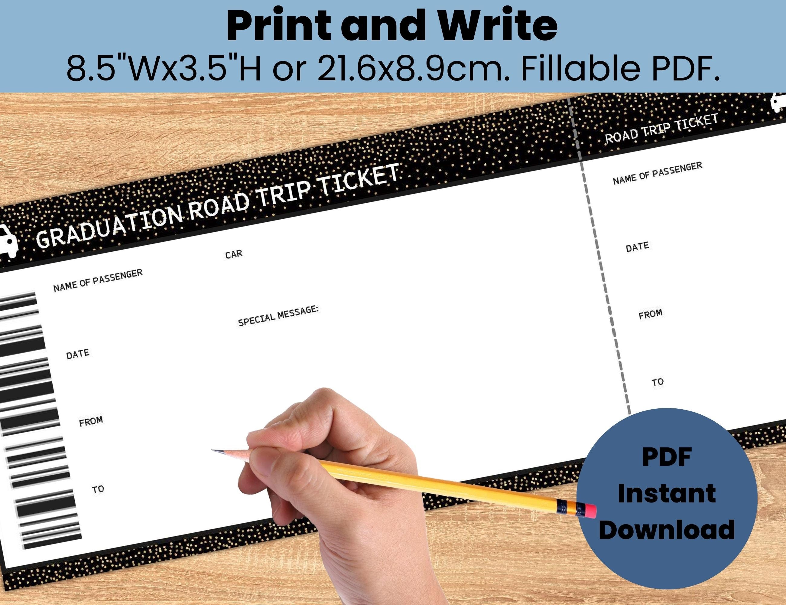 Graduation Road Trip Ticket Gift Certificate, Surprise Trip Ticket Gift ...