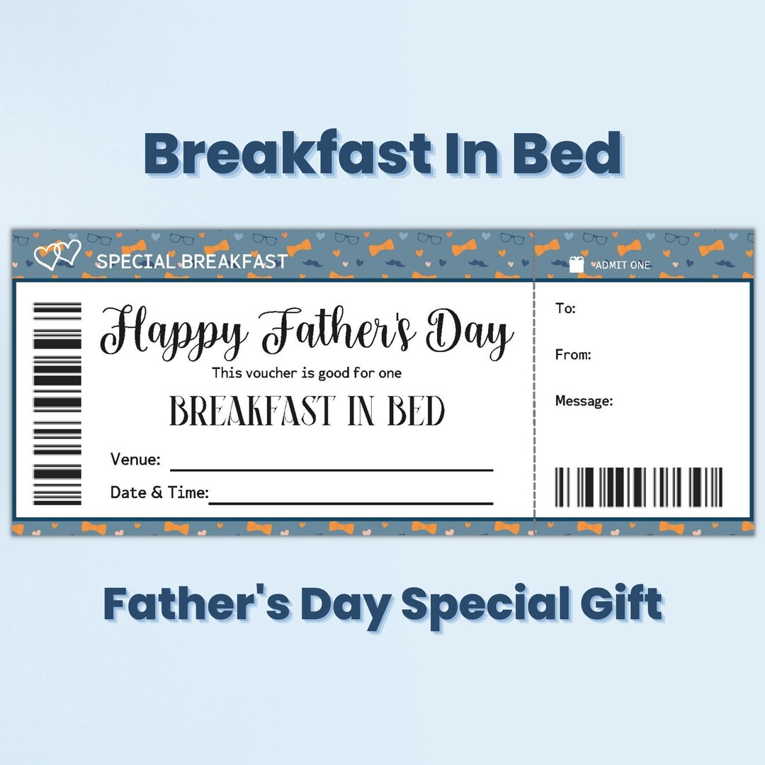 Father's Day Breakfast in Bed Gift Coupon Template, Meaningful Dad Gift ...