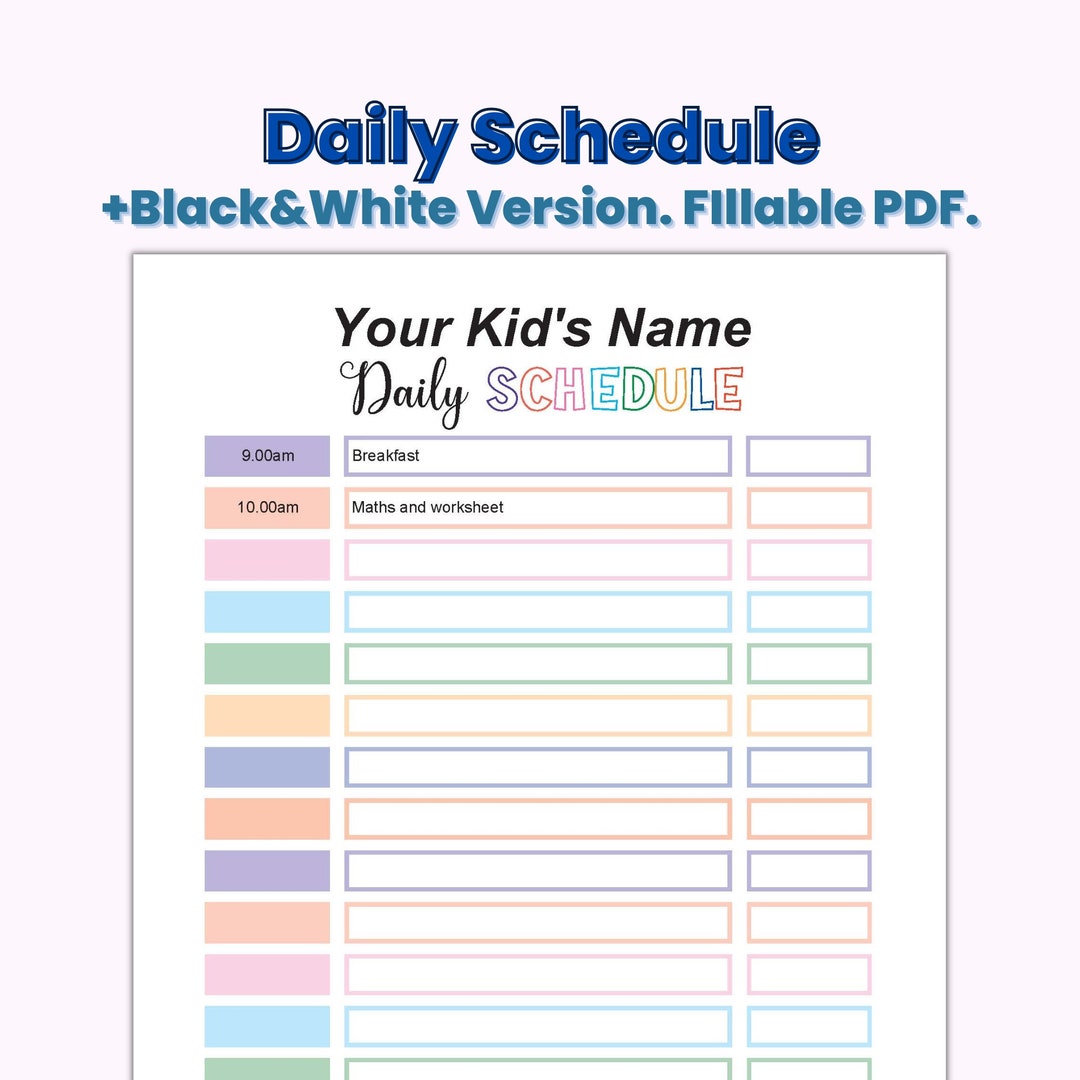 Daily Schedule for Kids, Kids Daily Checklist, Daily Plan, Daily ...