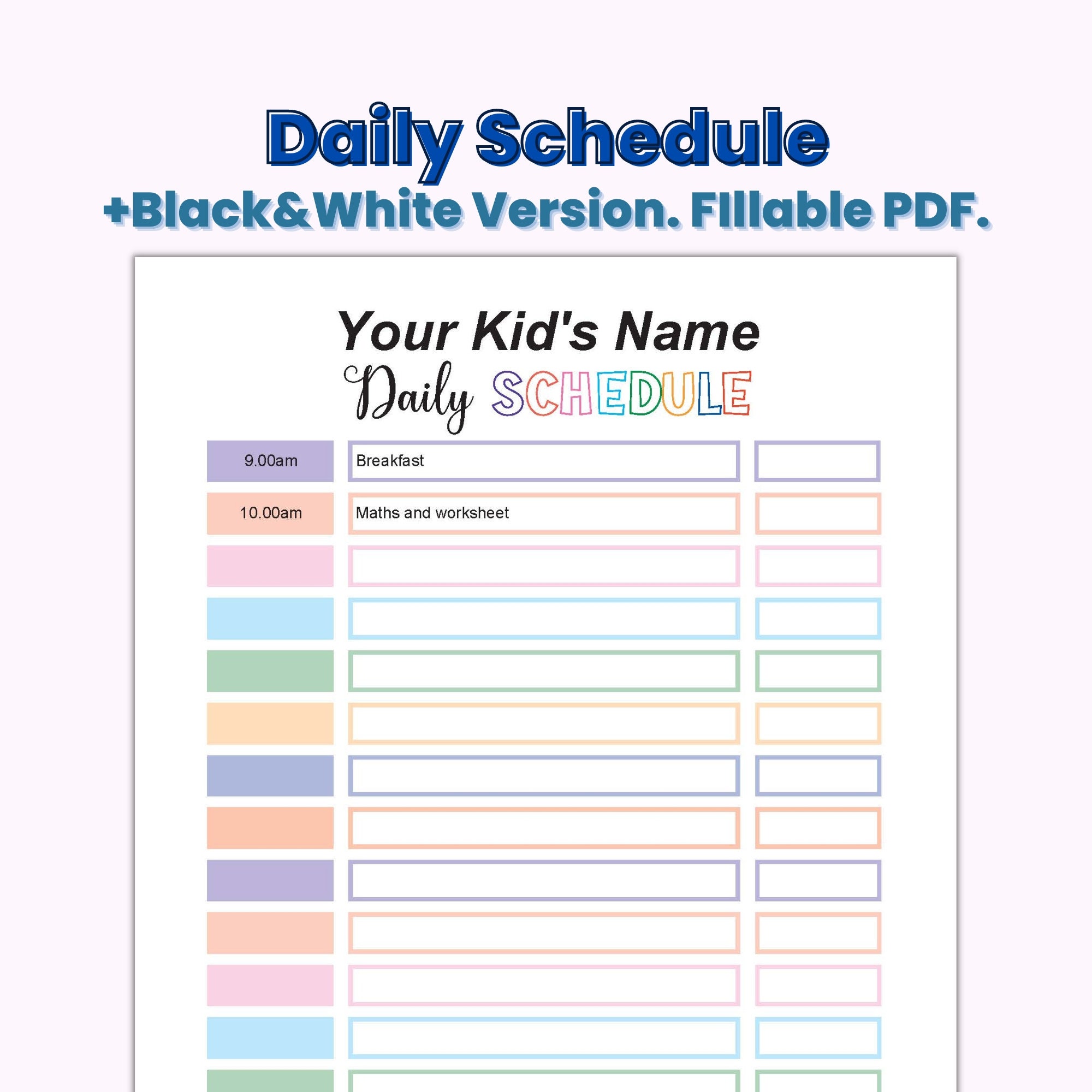 Daily Schedule for Kids, Kids Daily Checklist, Daily Plan, Daily ...