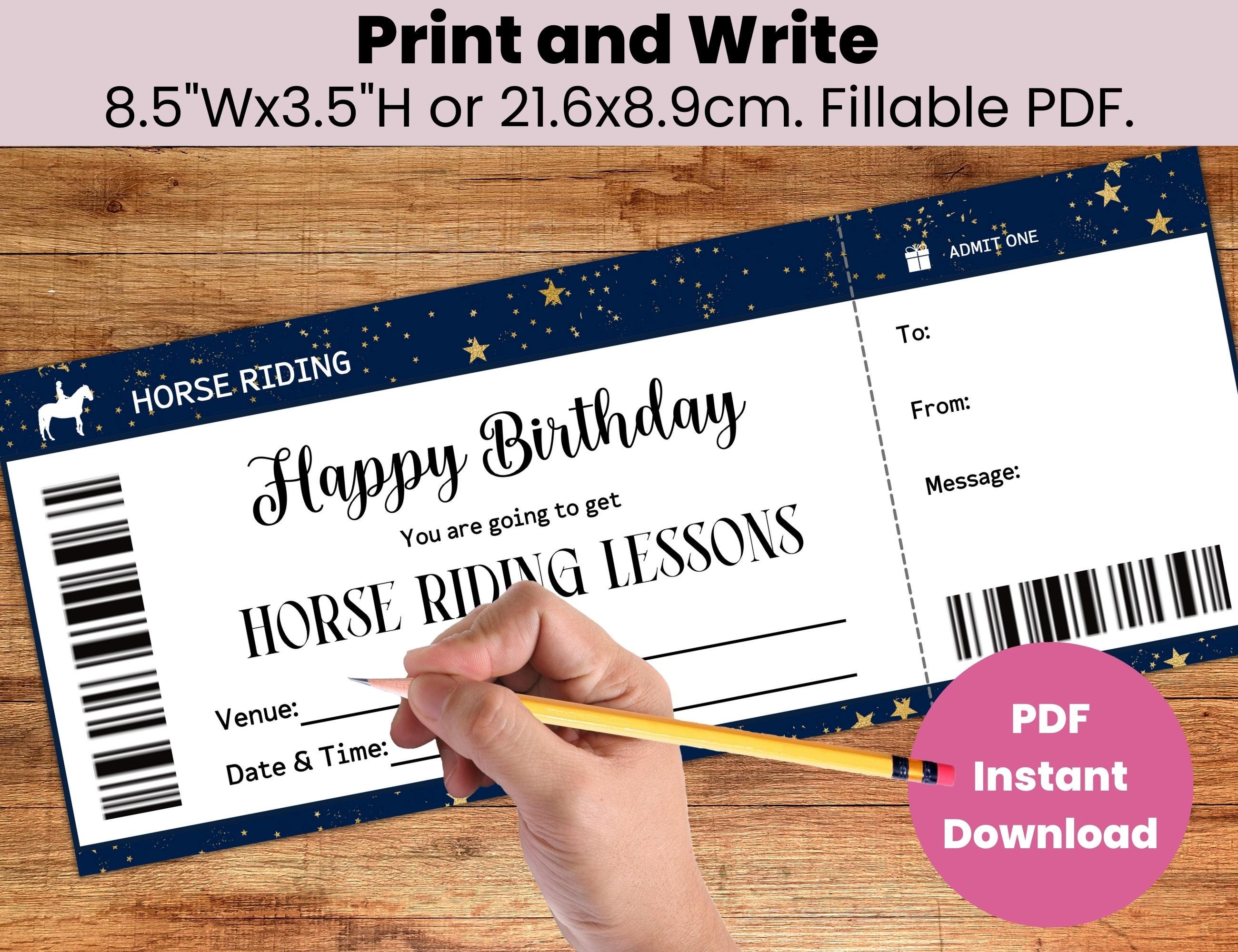 Horse Riding Lesson Gift Coupon Template, Happy Birthday Gift ...