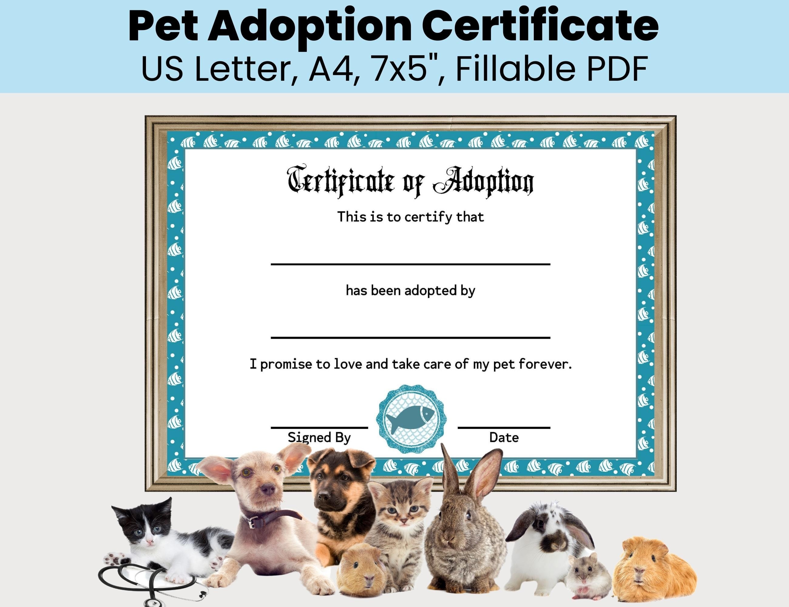 Pet Fish Adoption Certificate, Custom Editable Certificate Template for ...
