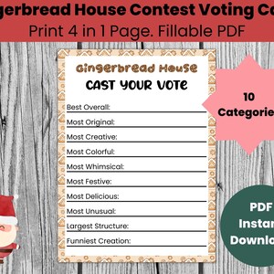 Gingerbread House Contest Voting Cards, Vote Cards, Editable Ballot ...