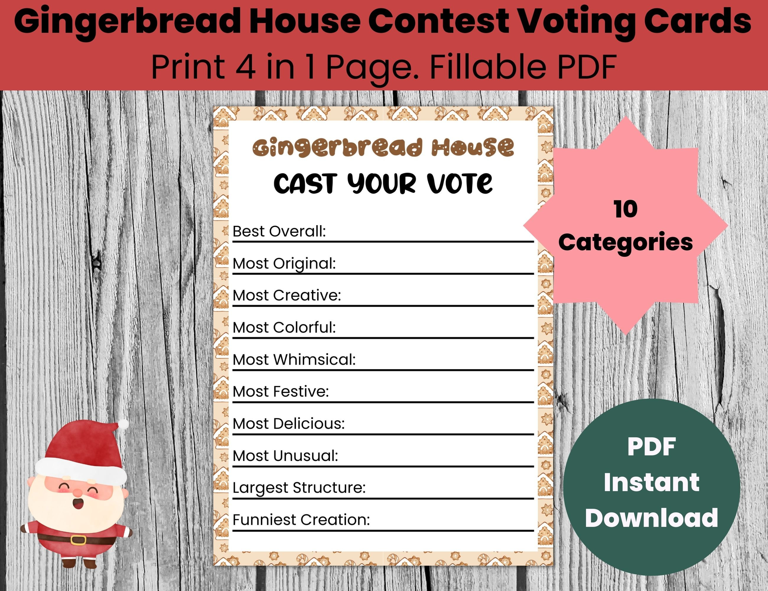 Gingerbread House Contest Voting Cards, Vote Cards, Editable Ballot ...