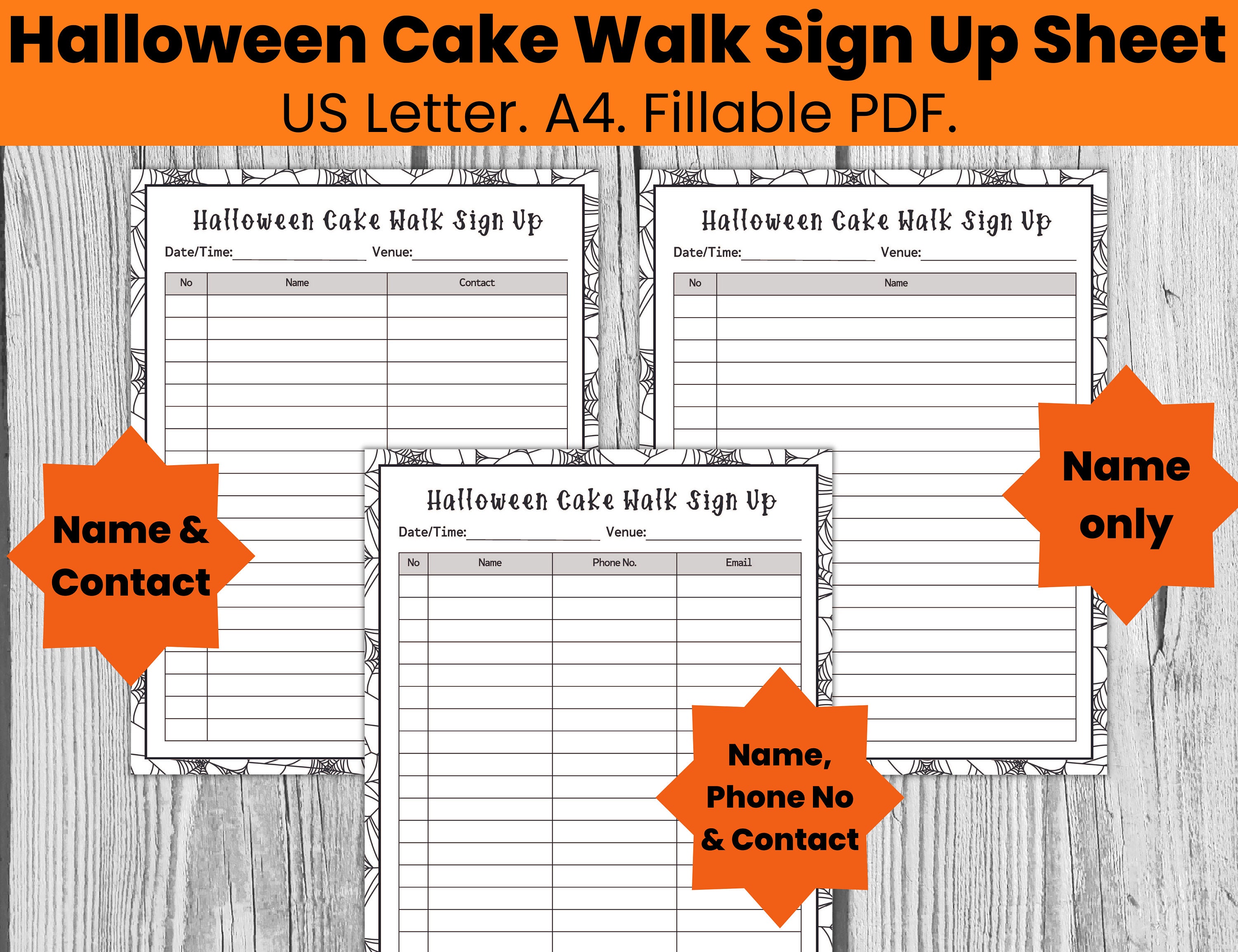 Halloween Cake Walk Sign up Sheet Template - Etsy