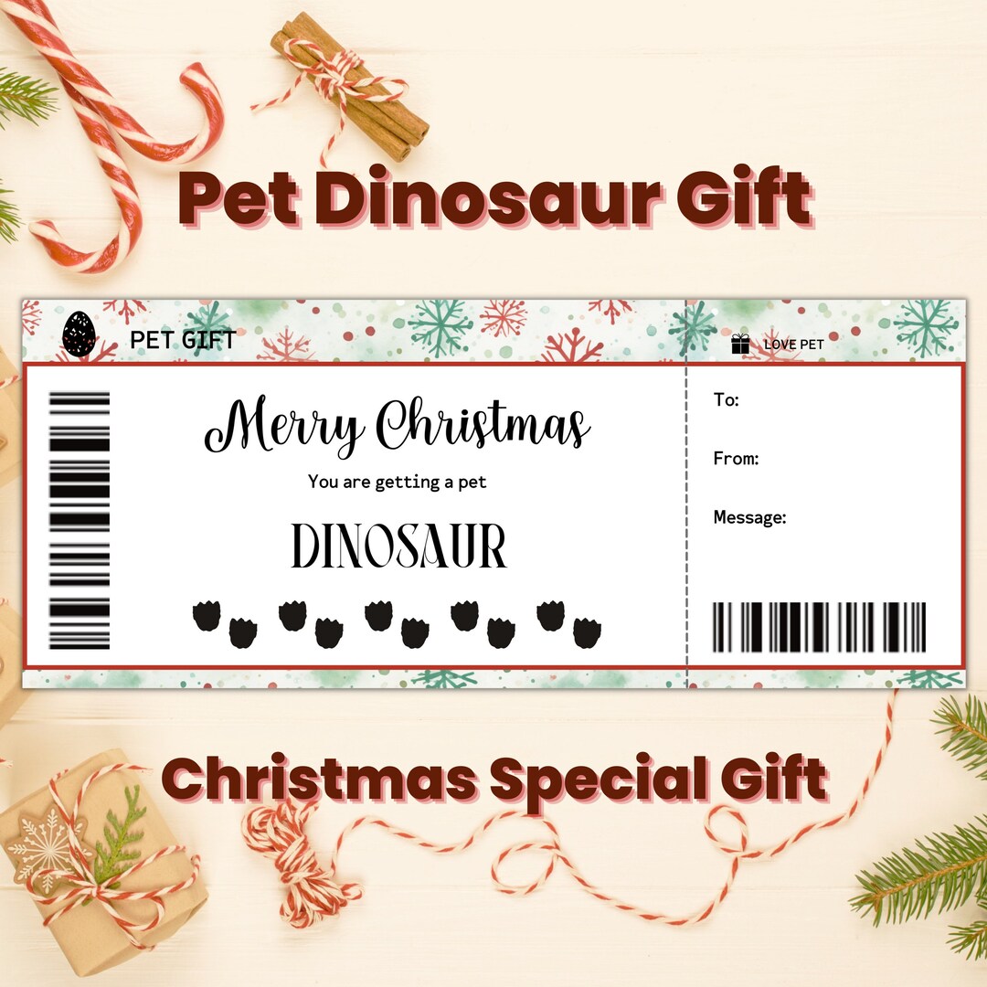 Custom Christmas Pet Dinosaur Gift Coupon Template, Dino Gift Voucher ...