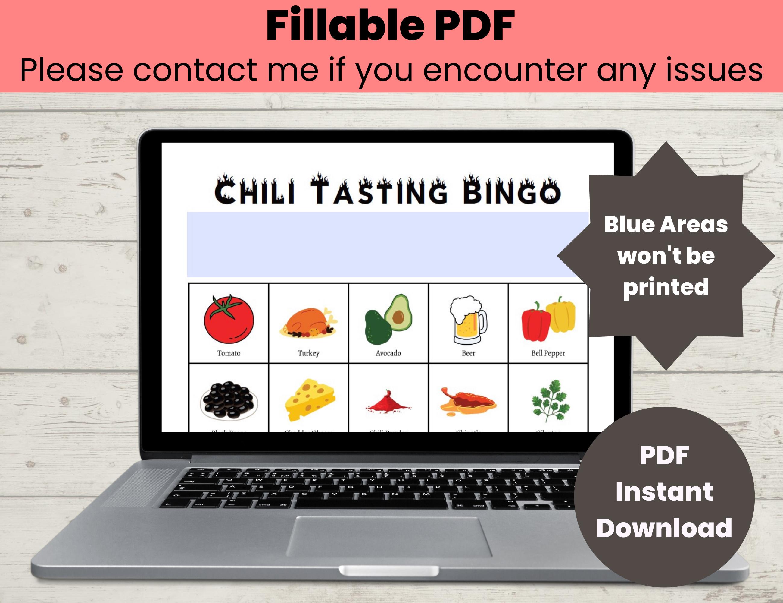 Chili Bingo, Chili Tasting Bingo, Chili Cook off Fall Party Game - Etsy