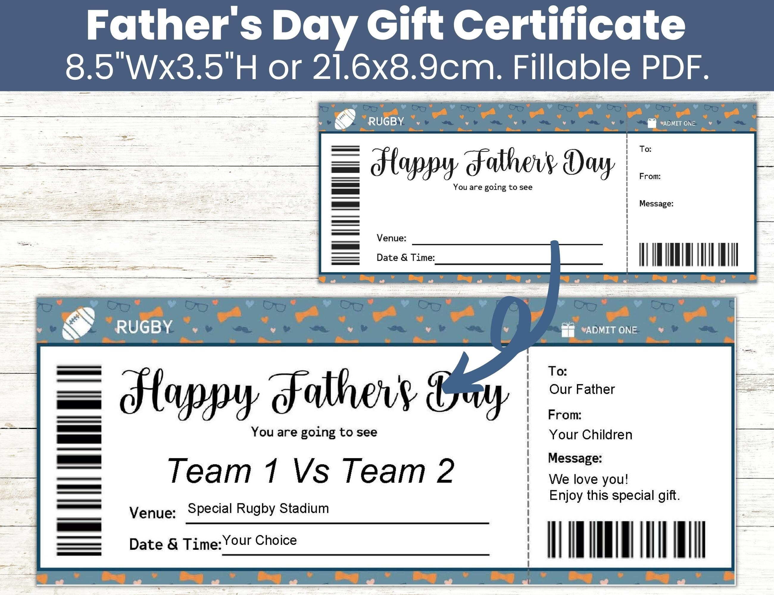 Father's Day Rugby Ticket Gift Coupon Template, Rugby Game Gift ...