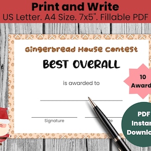 Gingerbread House Contest Awards, Award Certificates Editable Template ...