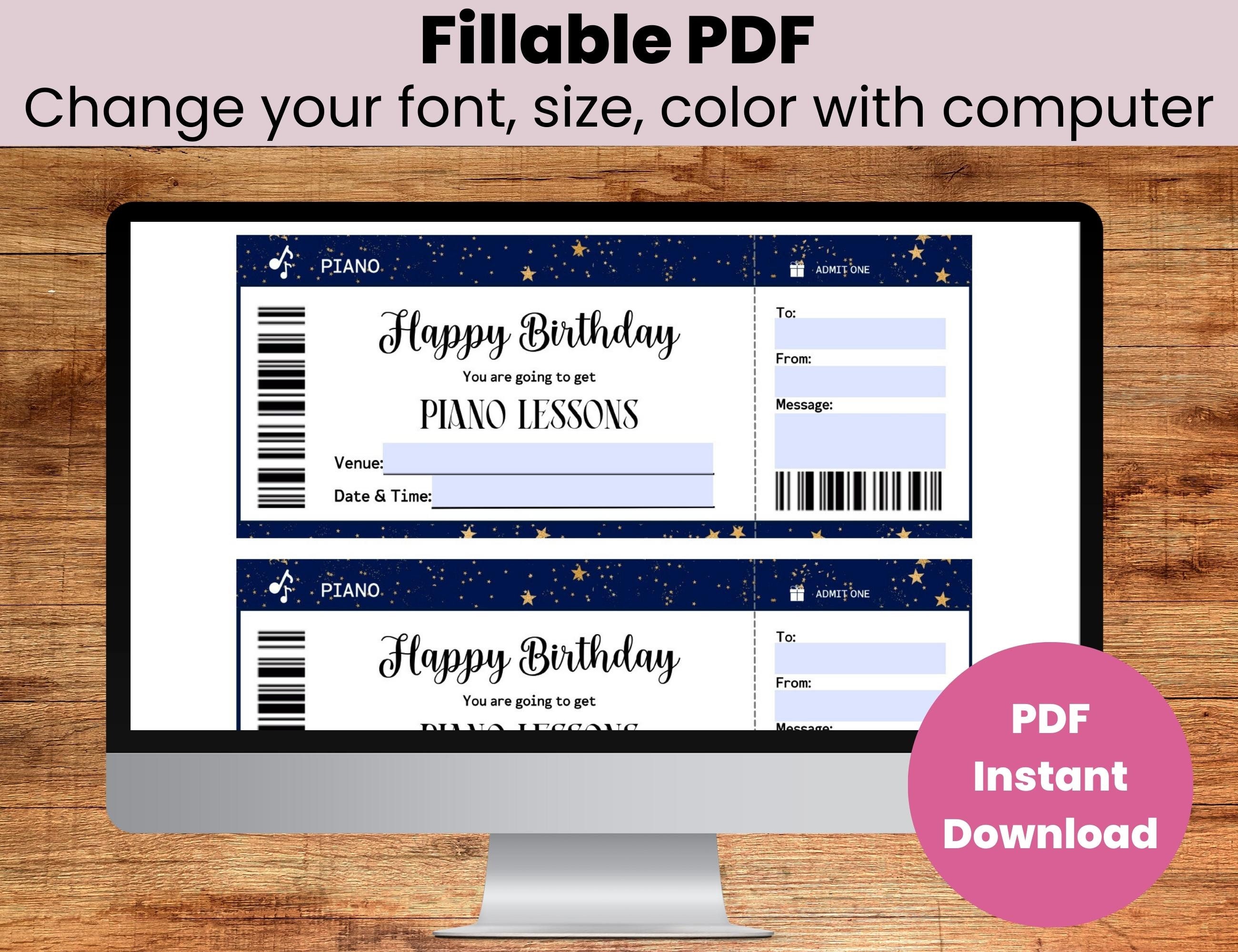 Piano Lessons Gift Coupon Template, Custom Happy Birthday Piano Lessons ...