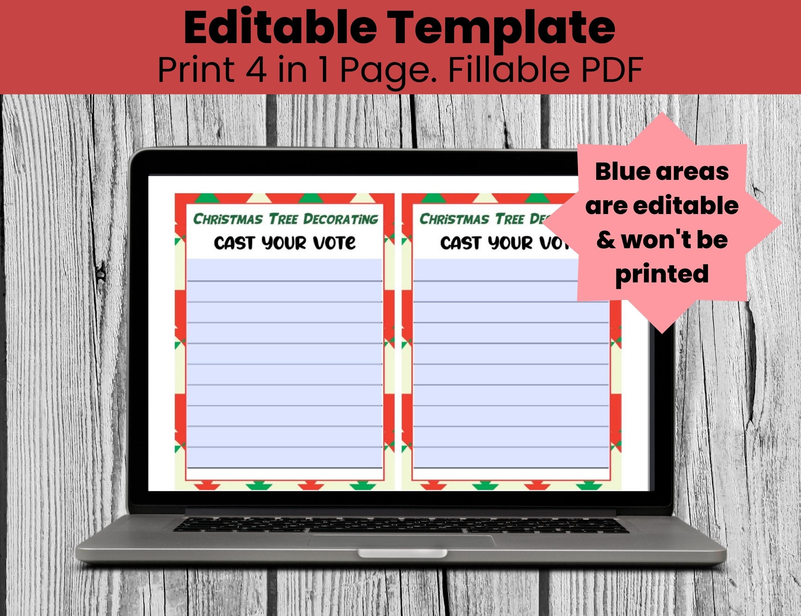 Christmas Tree Decorating Contest Ballot Or Voting Cards Template