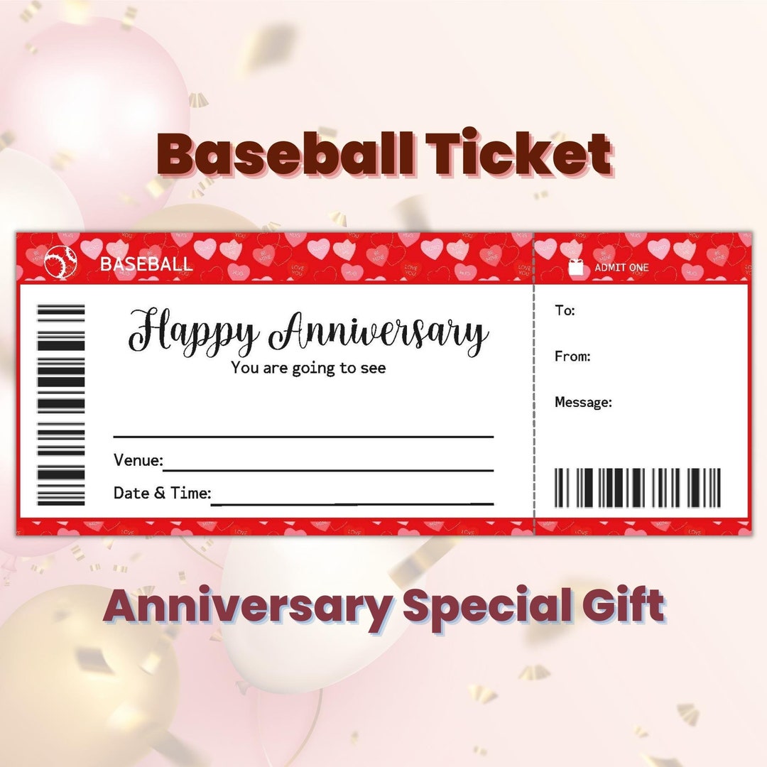 Baseball Ticket Anniversary Gift Certificate Template Editable ...