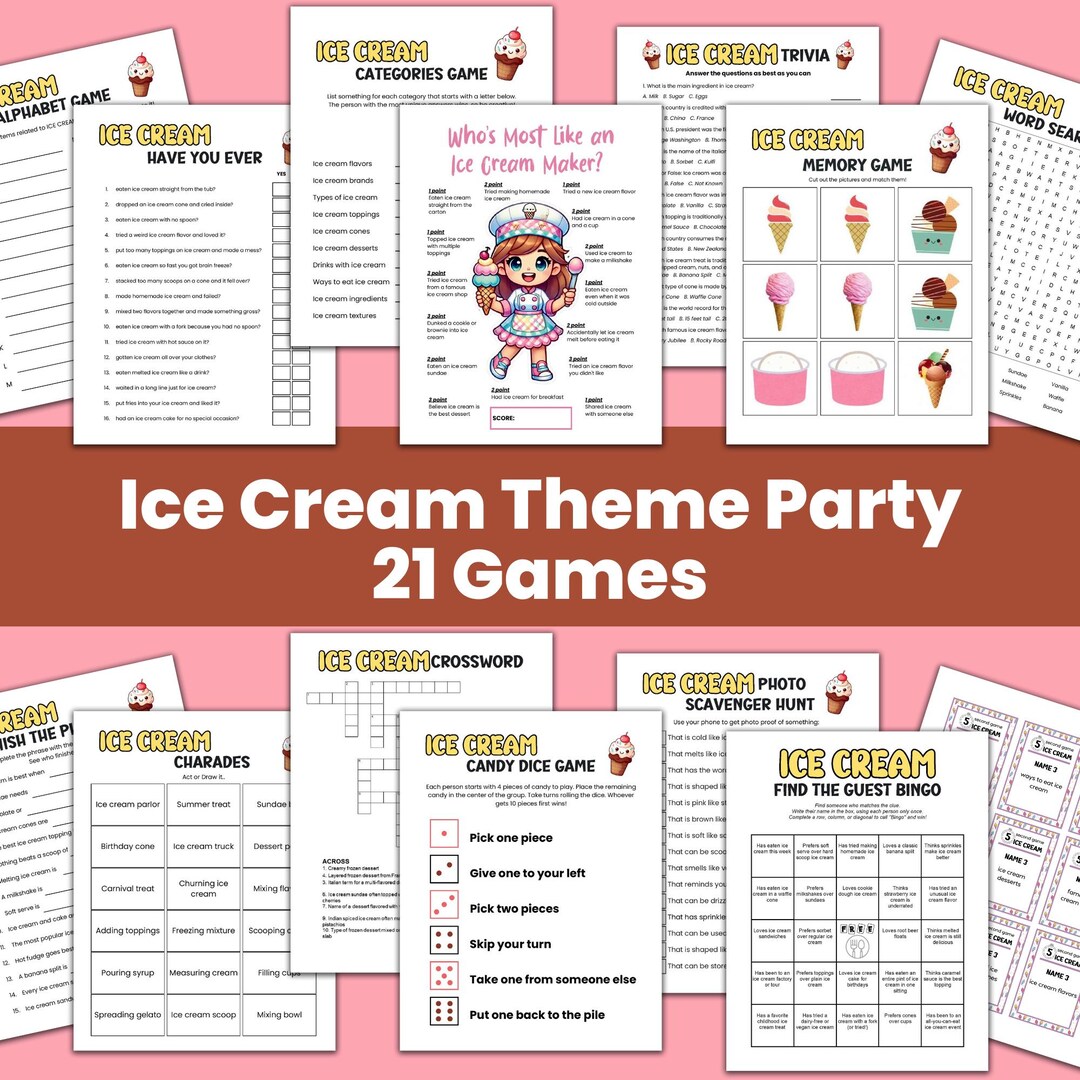 Ice Cream Party Games Bundle, Cool Summer Pool Party Game, Sweet Treat ...