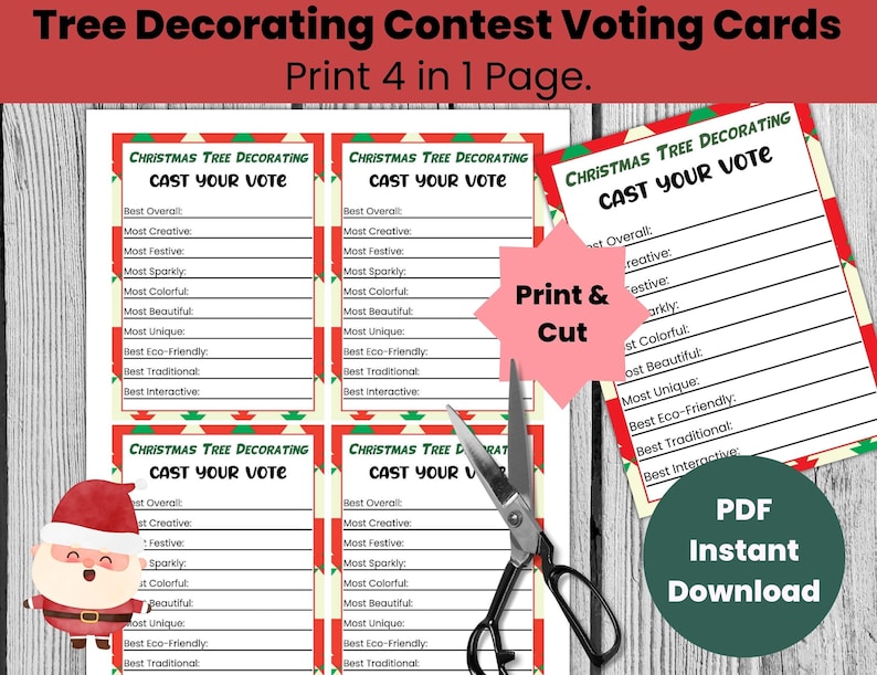 Christmas Tree Decorating Contest Award Certificates and Voting Cards ...