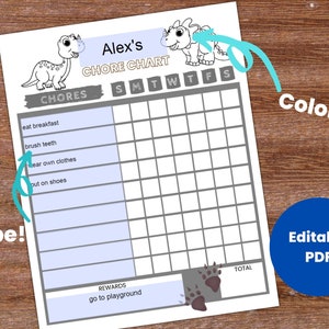 Editable Dinosaur Chore Chart for Kids Printable, Kids Chore Charts ...