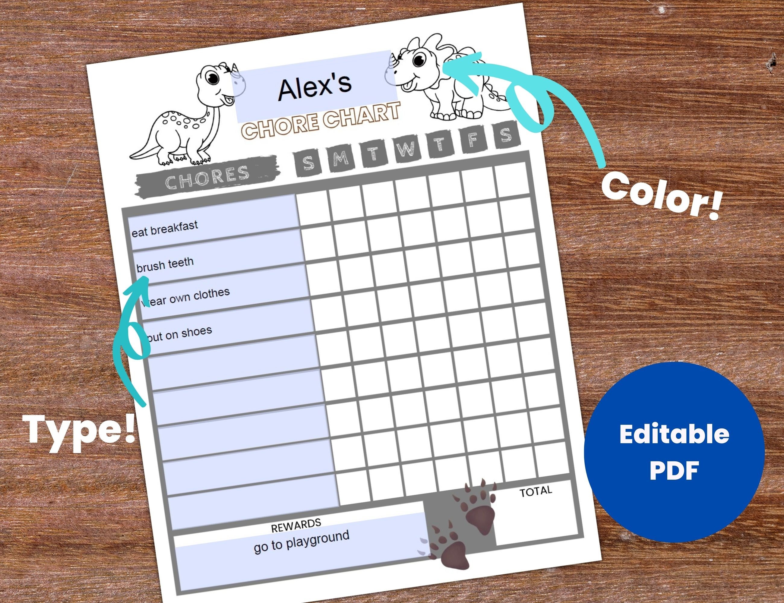 Editable Dinosaur Chore Chart for Kids Printable, Kids Chore Charts ...